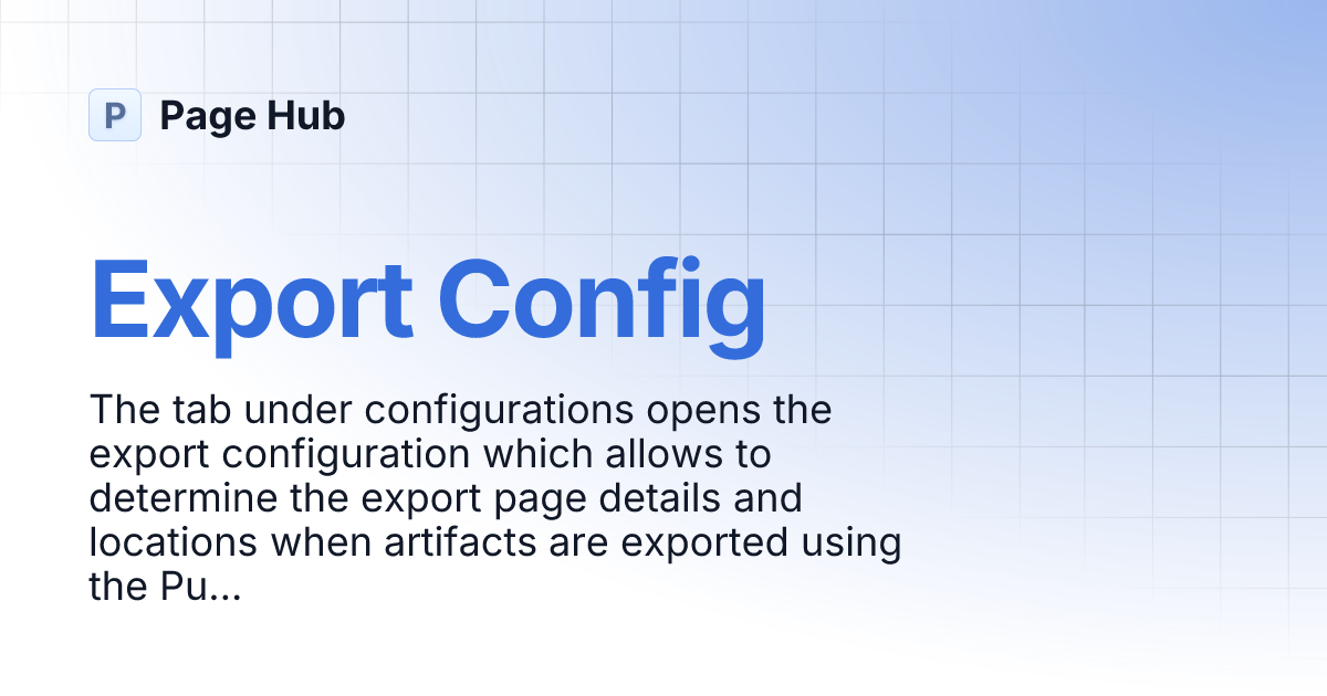 Export Config | Page Hub