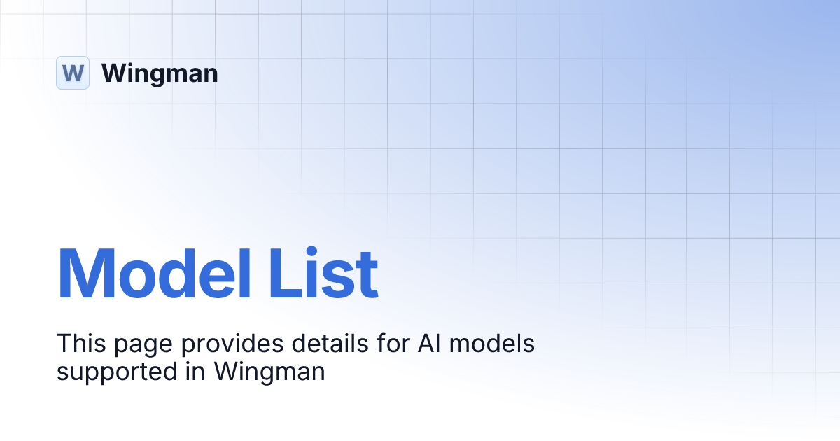 Model List | Wingman
